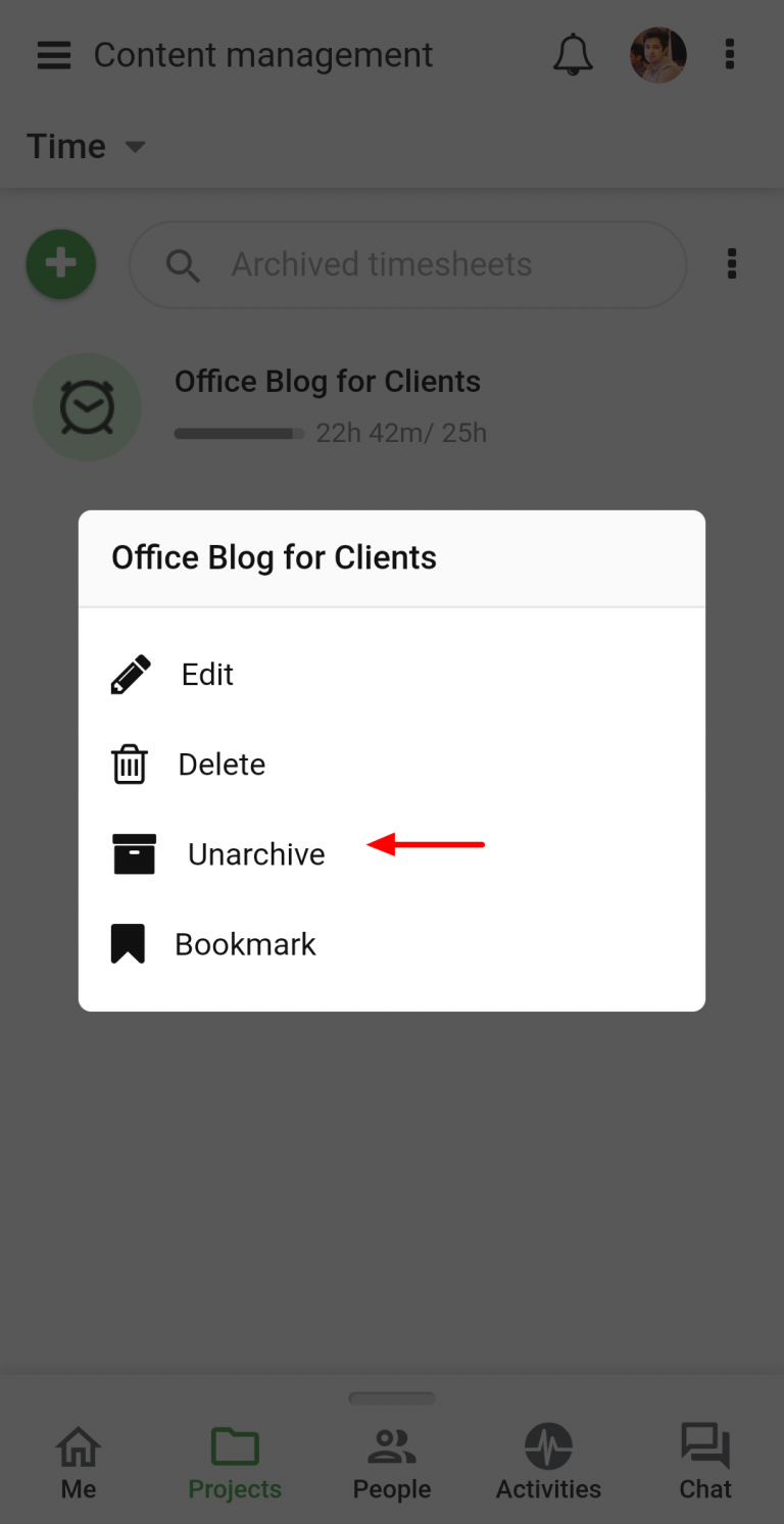 Archive/Unarchive Timesheet - ProofHub Mobile App
