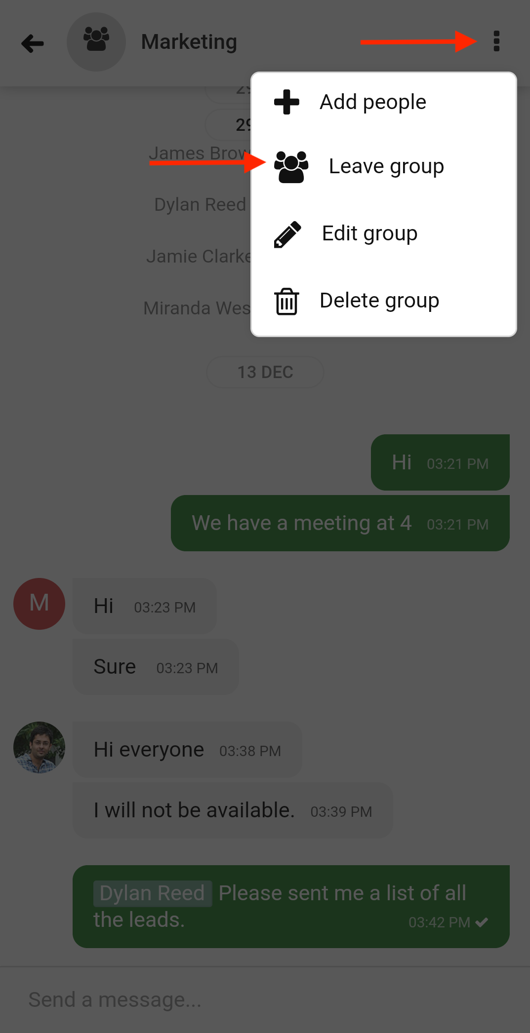 Leave and Delete a Group Chat- ProofHub Mobile Help