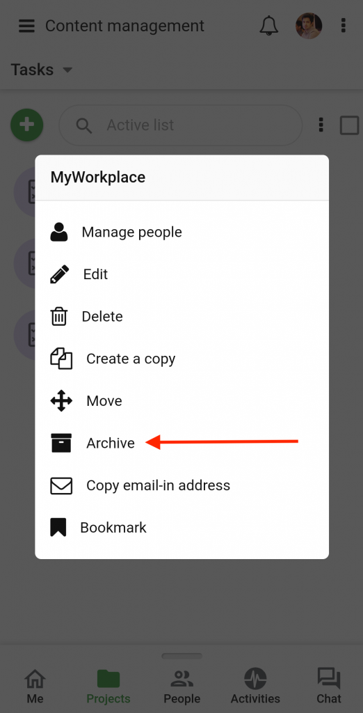 Archive/Unarchive Tasklist - ProofHub Mobile App