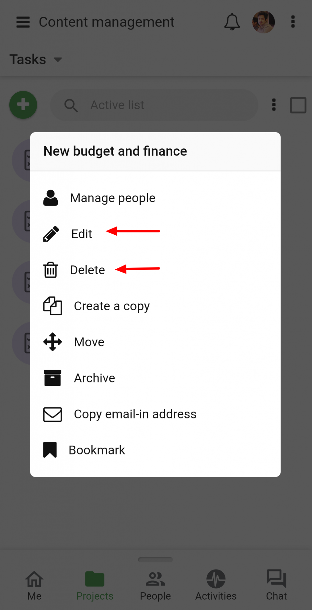 Edit Delete Tasks List and Tasks - ProofHub Mobile App