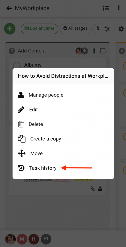 Task History - ProofHub Mobile App