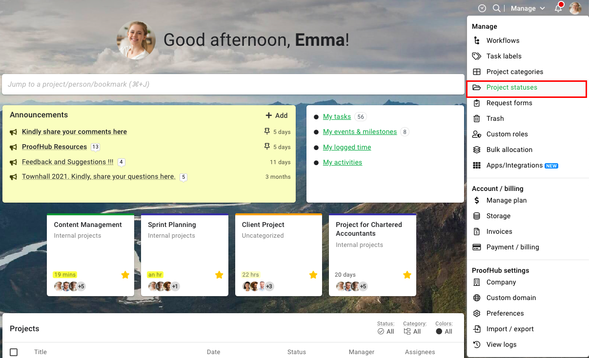 Project Statuses - ProofHub Help & Support