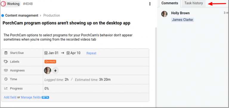 Task History - ProofHub Help & Support