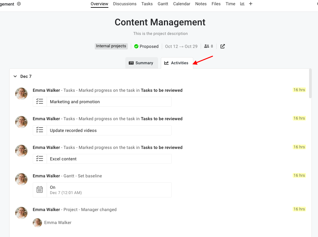 Project Activities - ProofHub Help & Support
