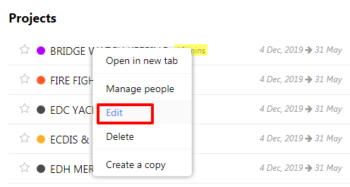 Select tabs for projects