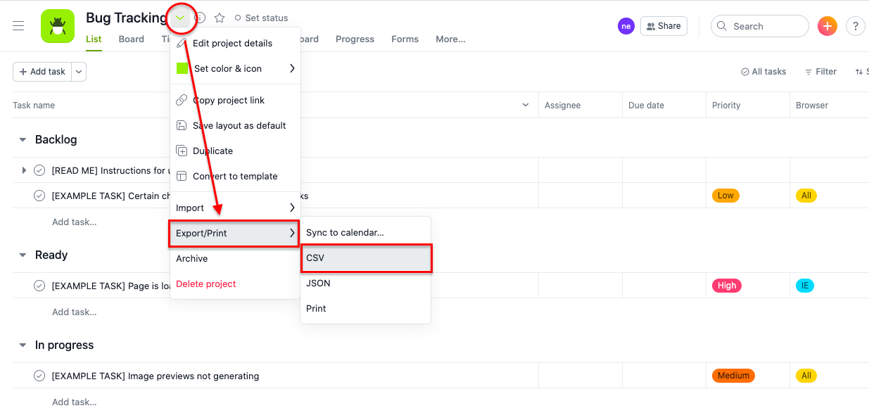 Export to CSV for all other tools - ProofHub Help
